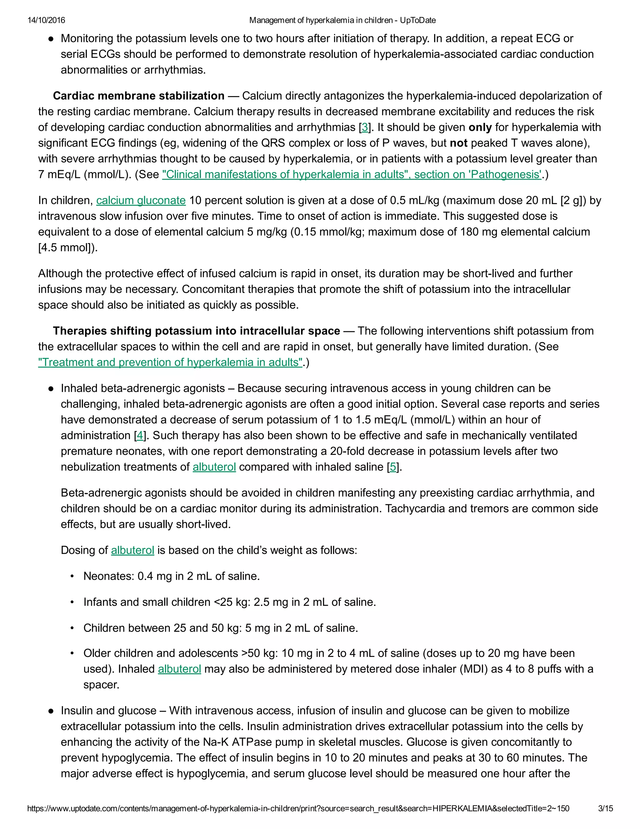 Management of hyperkalemia in children up todate (1) | PDF