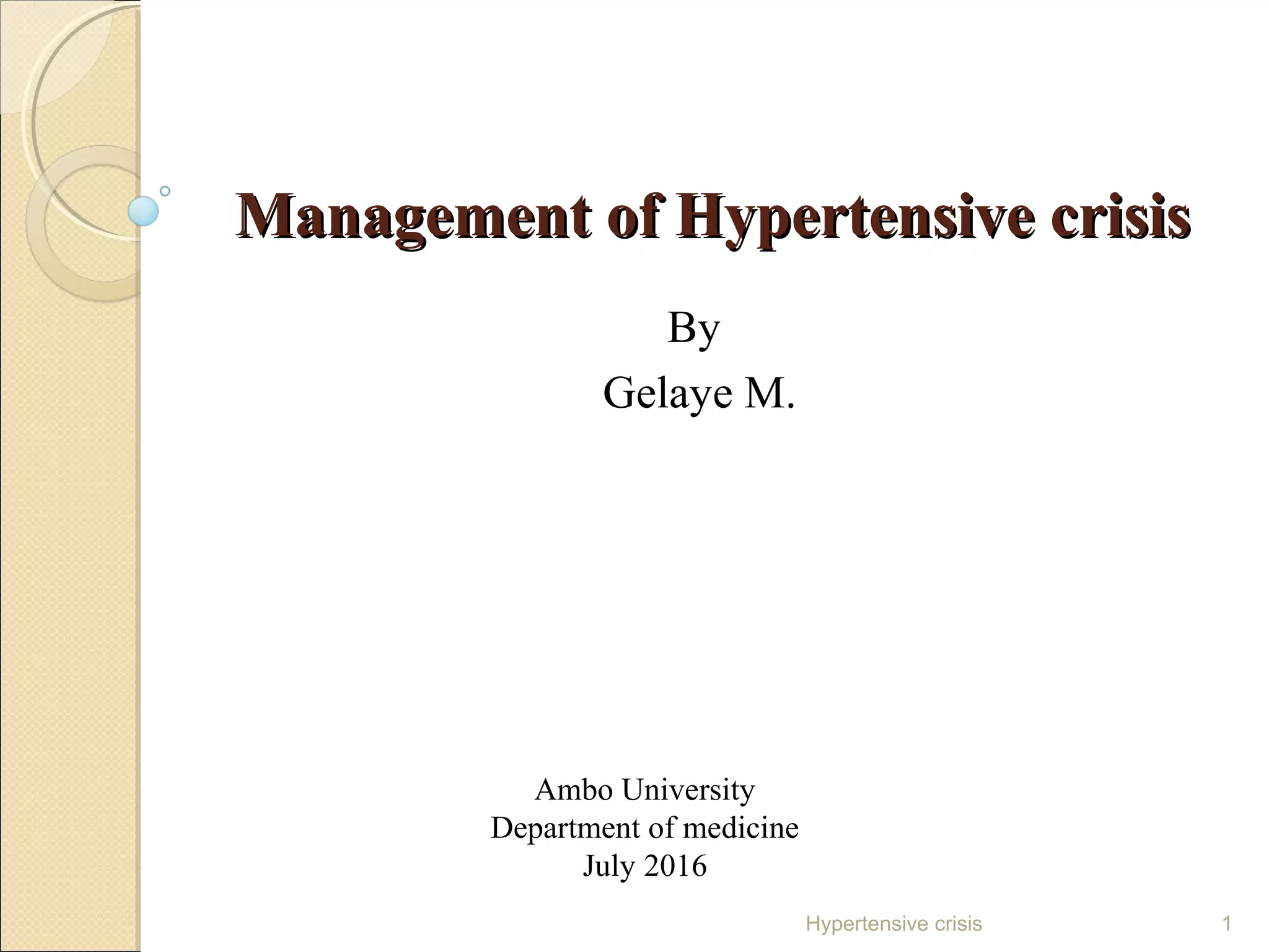 Management of hypertensive crisis | PPT