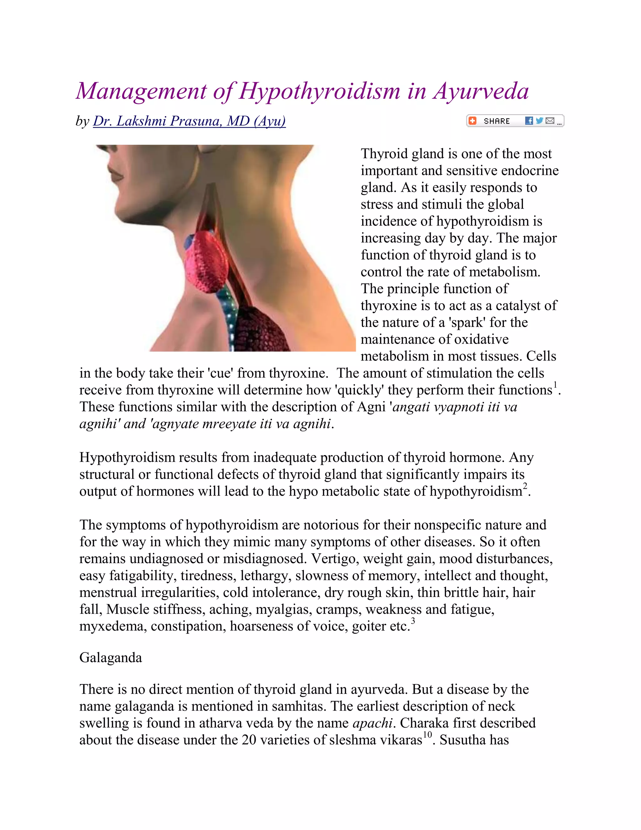 Management of hypothyroidism in ayurveda | DOCX
