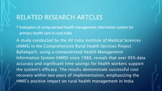 Management of information and evaluation system | PPTX | Healthcare Industry | Industries