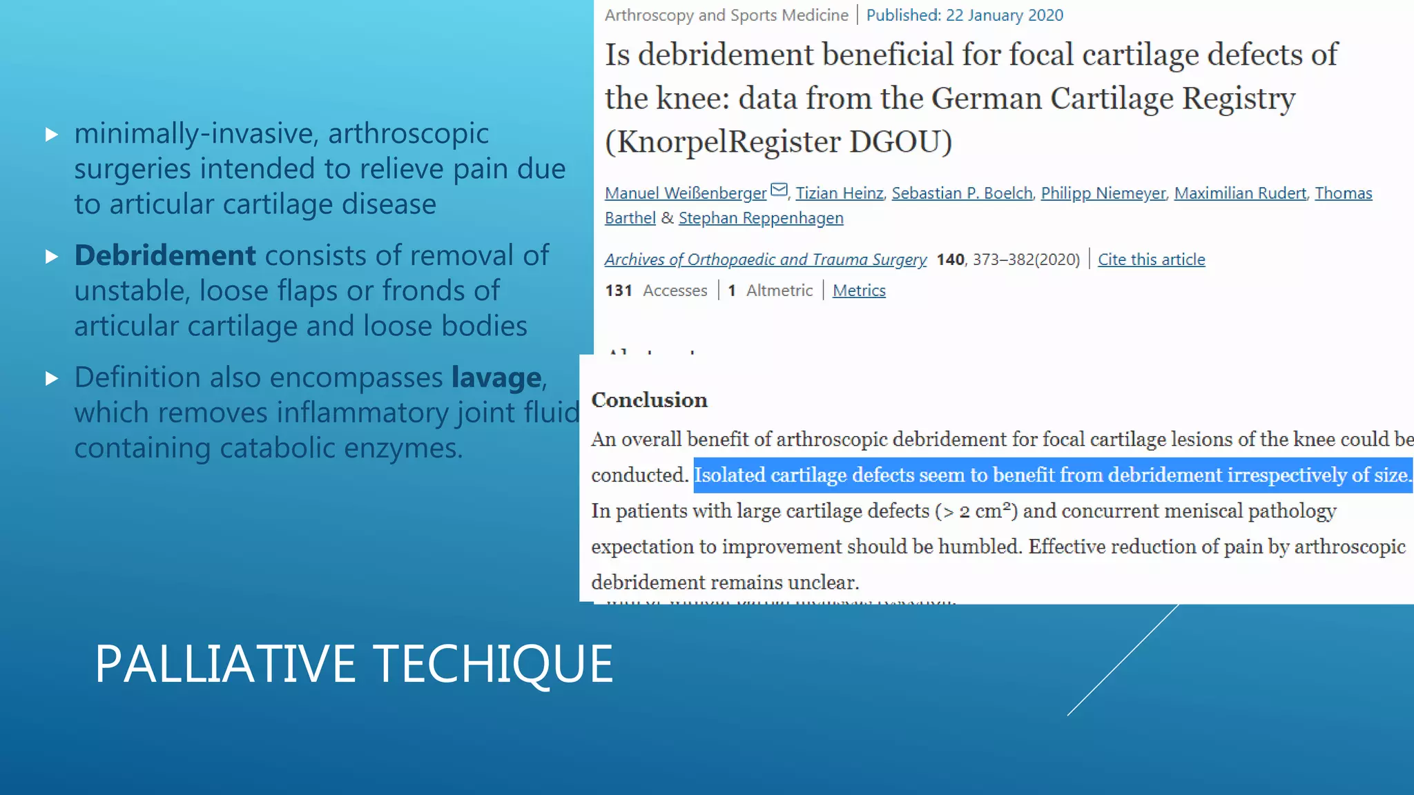 Management of knee cartilage defect & meniscus tear | PPTX