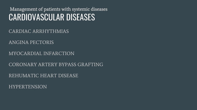 Management of medically compromised patient | PPTX | Heart and ...