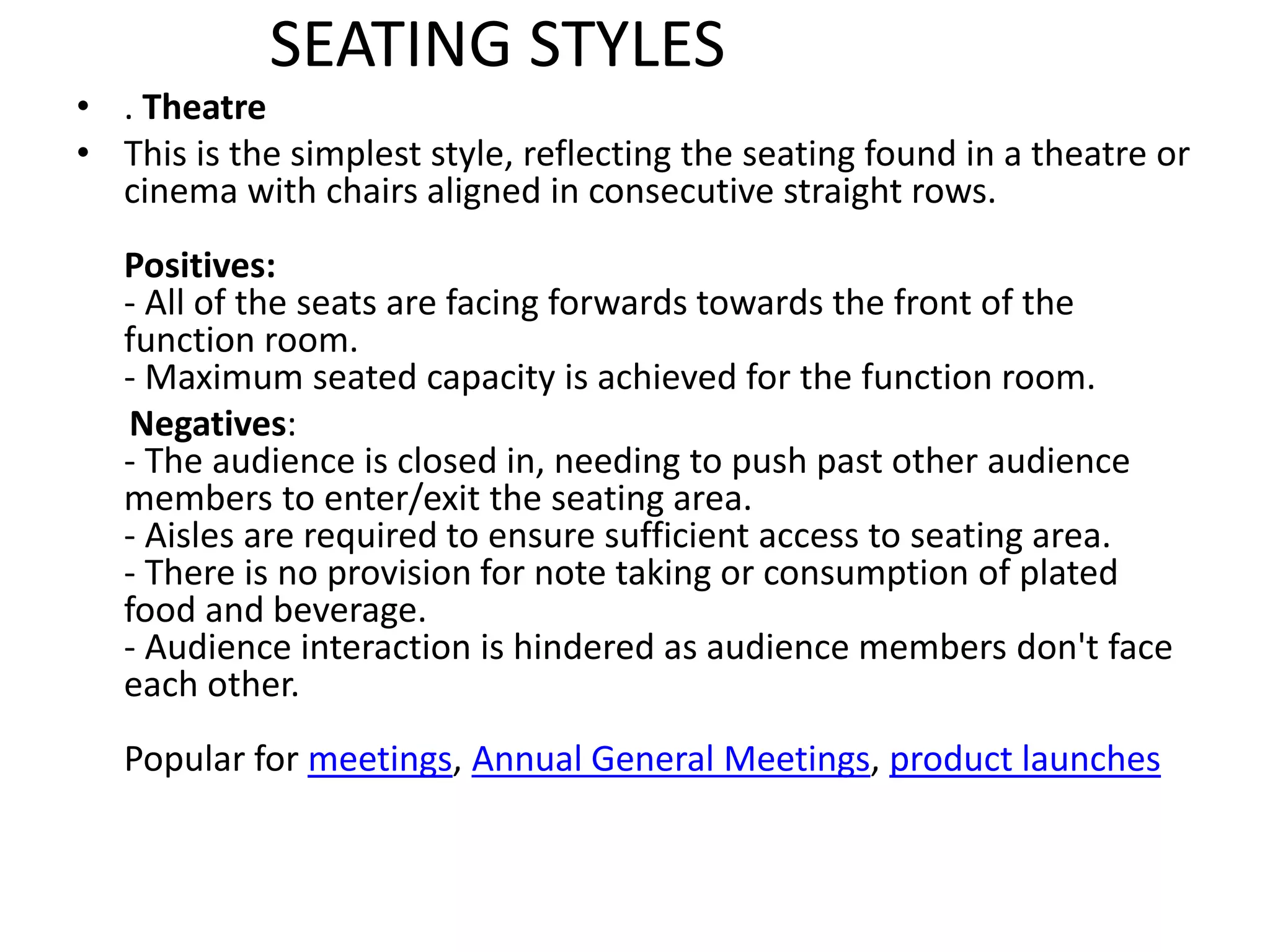 Management of meeting space and seating arrangement | PPTX