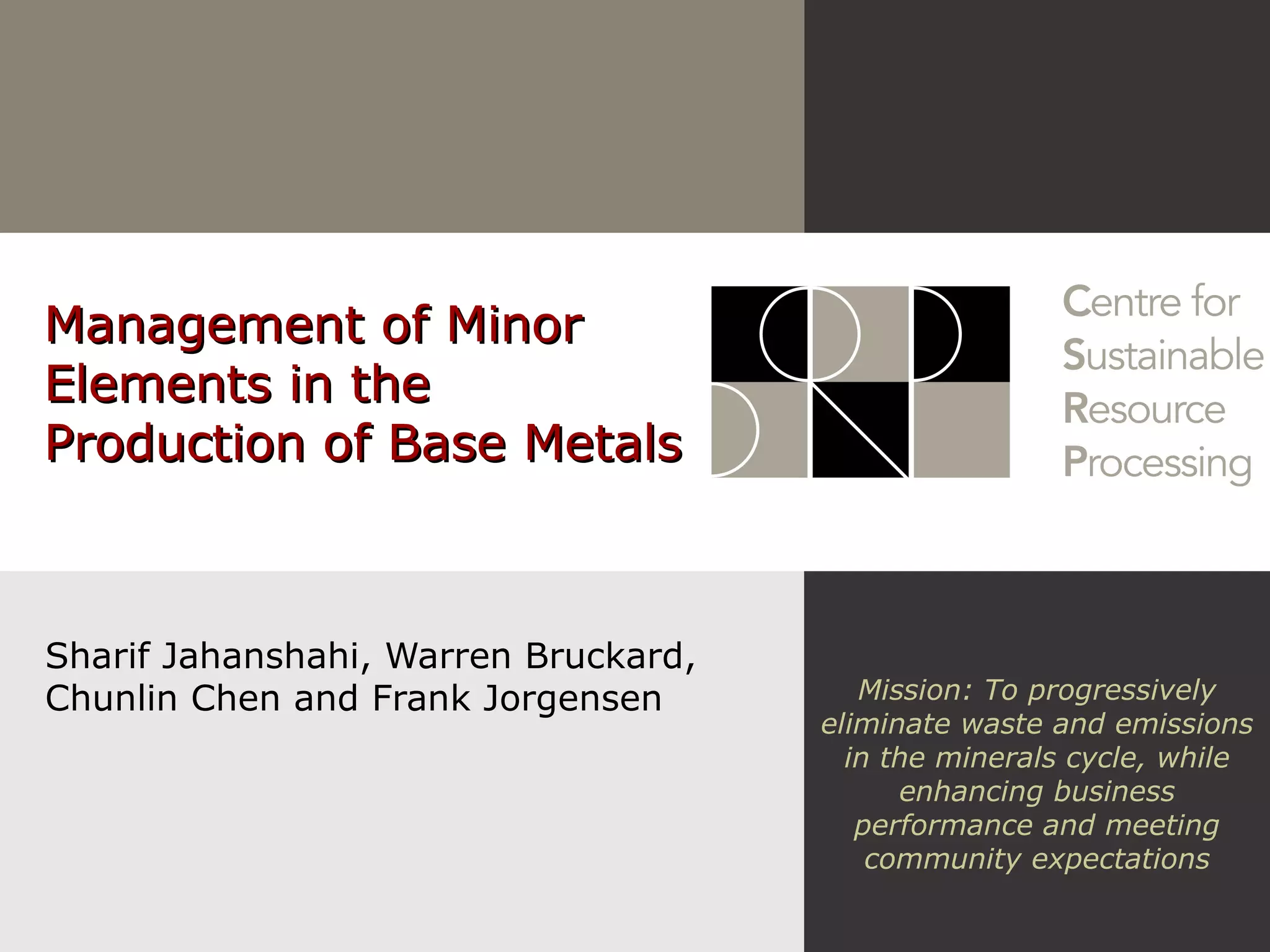 Management of Minor Elements | PPT