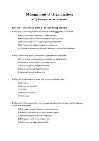 Management of organizations MCQs | DOCX