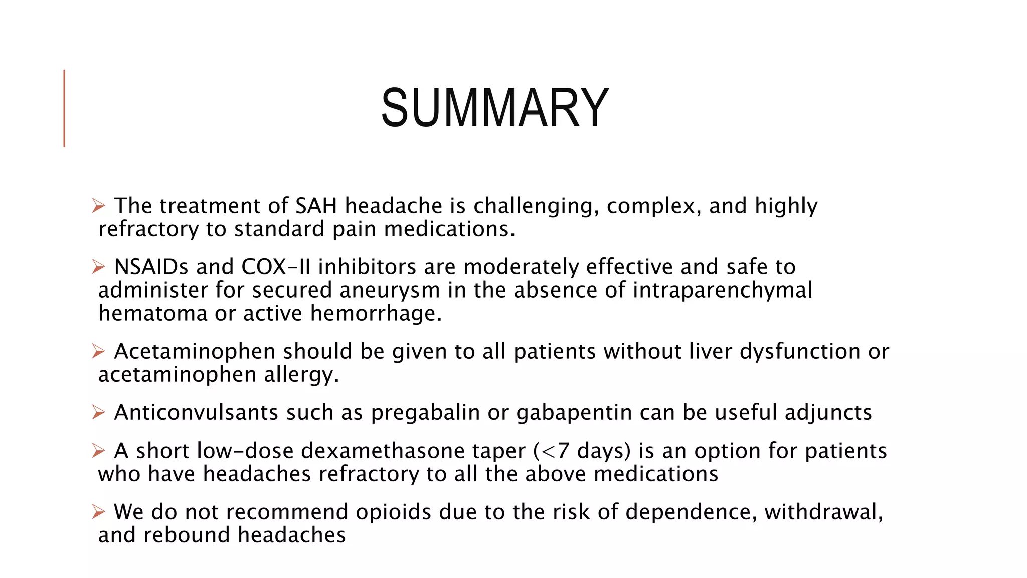 Management of Pain After Aneurysmal Subarachnoid Hemorrhage | PPTX