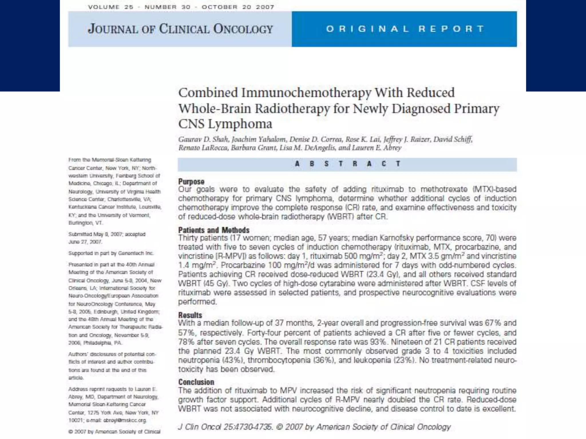 Management of Primary CNS Lymphoma (PCNSL) | PPTX
