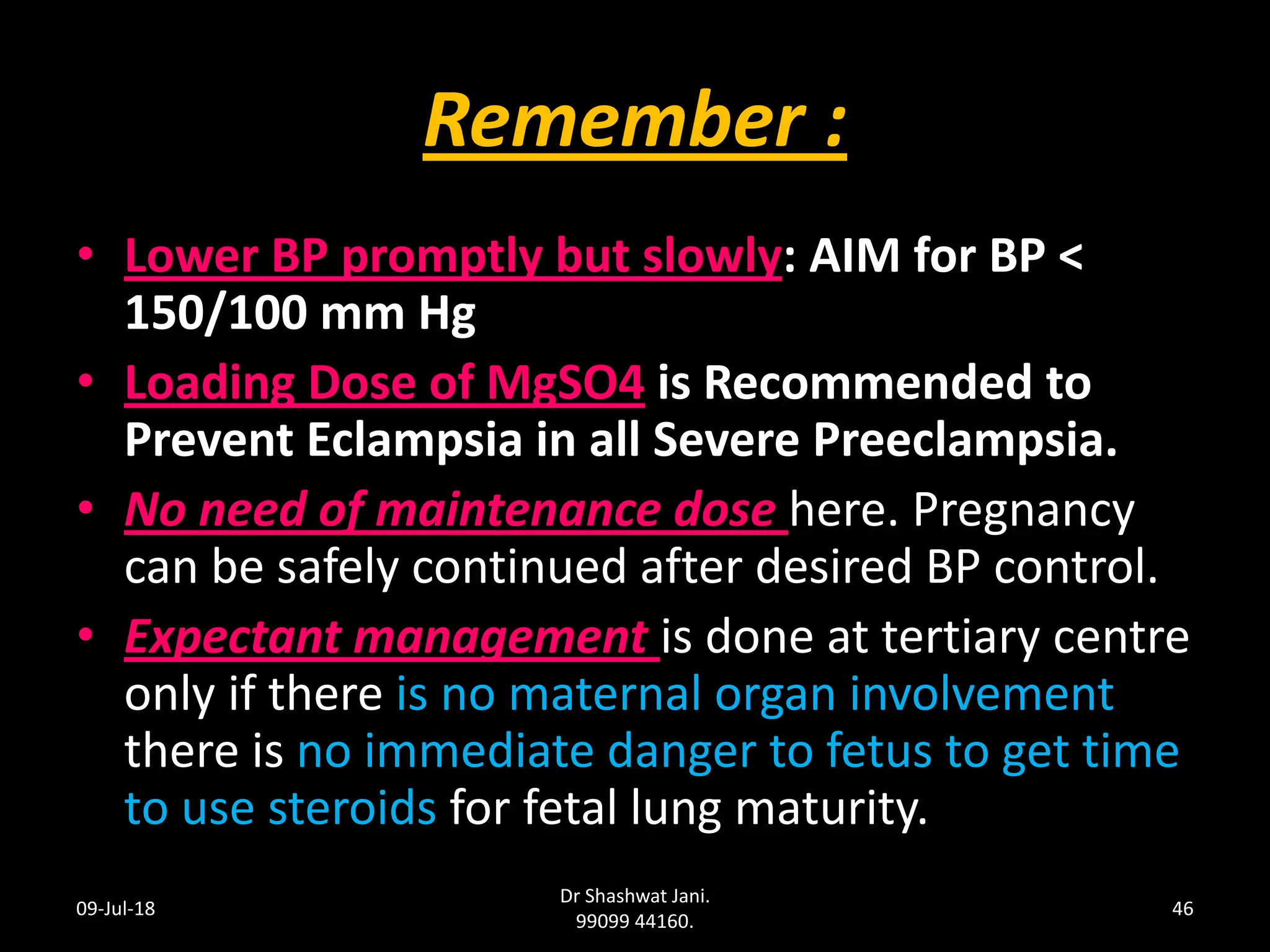 MANAGEMENT OF PREECLAMPSIA BY DR SHASHWAT JANI | PDF