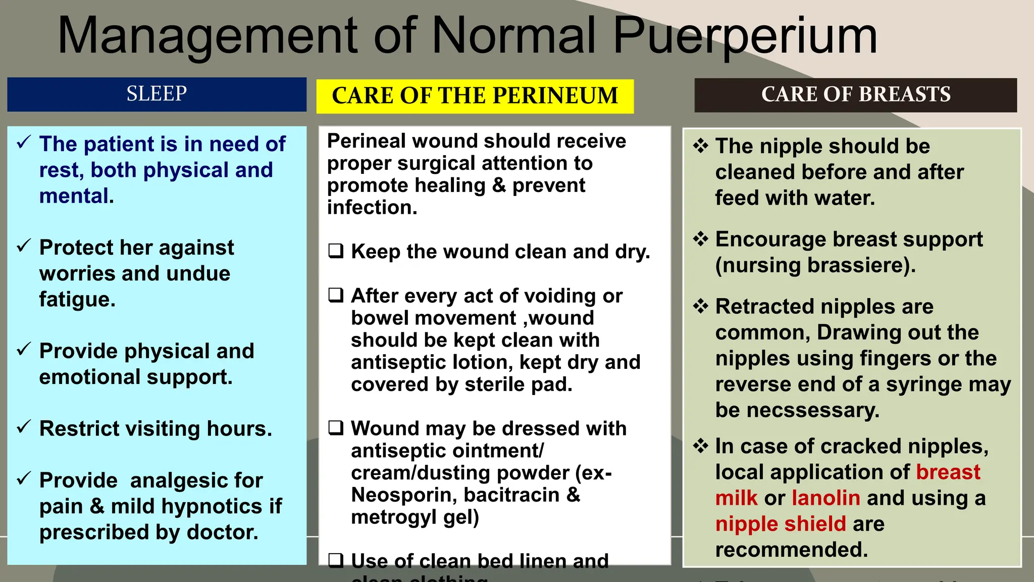 Management of puerperium.pptx, Gynecology and obstetrical Nursing ...