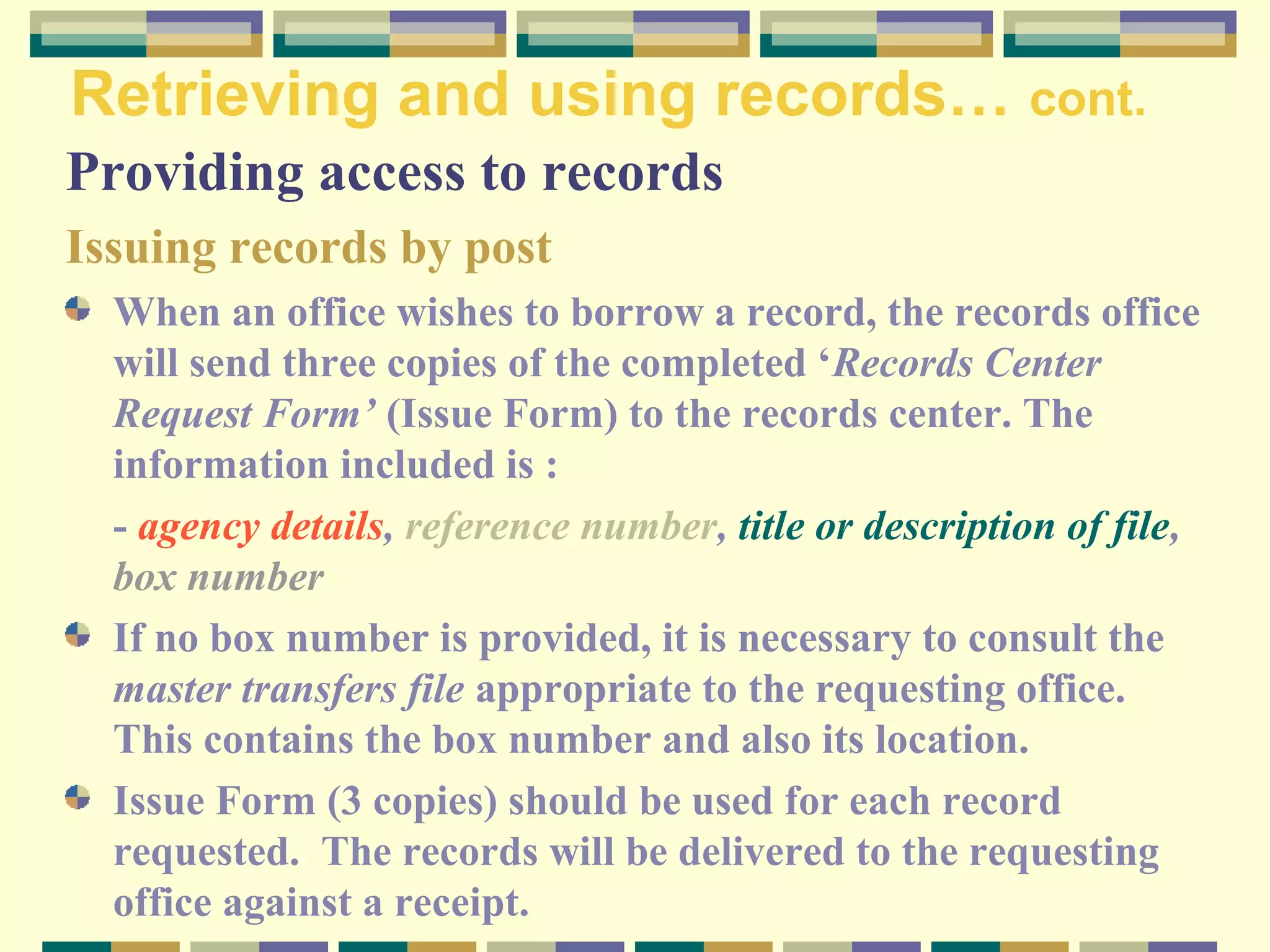 Management of records in the records center | PPT