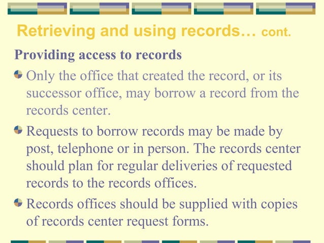 Management of records in the records center | PPT