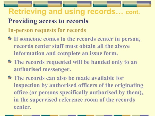 Management of records in the records center | PPT