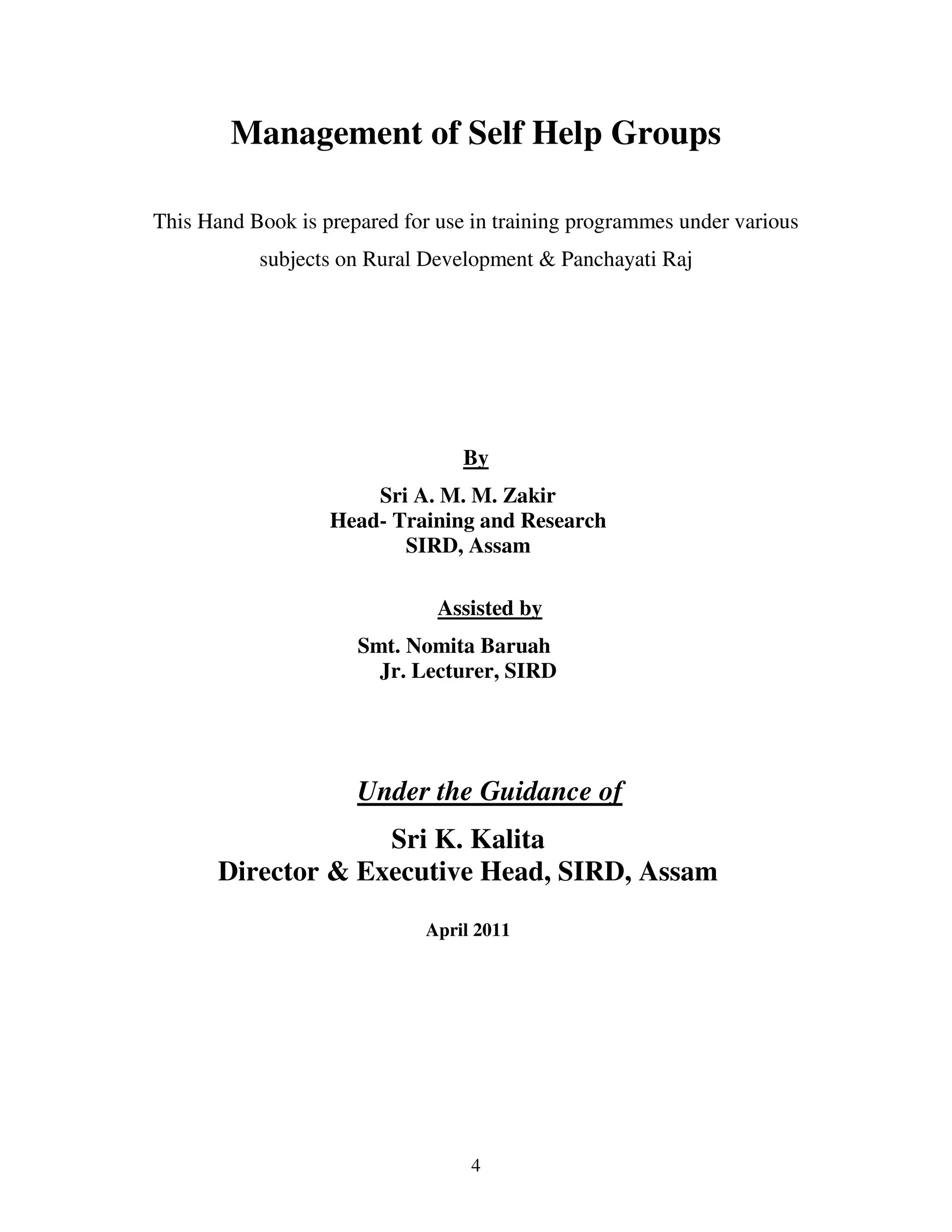 MANAGEMENT OF SELF HELP GROUPS | PDF