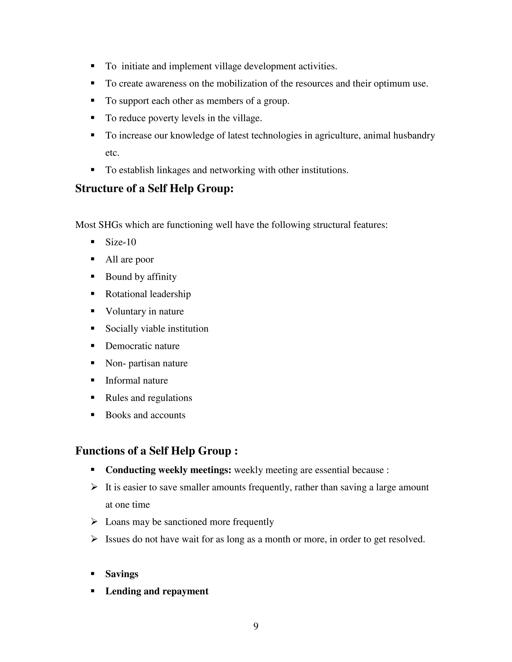 MANAGEMENT OF SELF HELP GROUPS | PDF