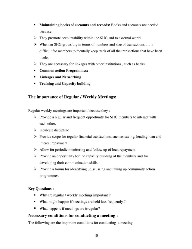 MANAGEMENT OF SELF HELP GROUPS | PDF | Personal Finance
