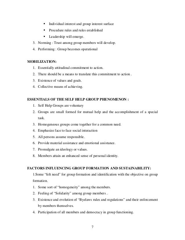 MANAGEMENT OF SELF HELP GROUPS