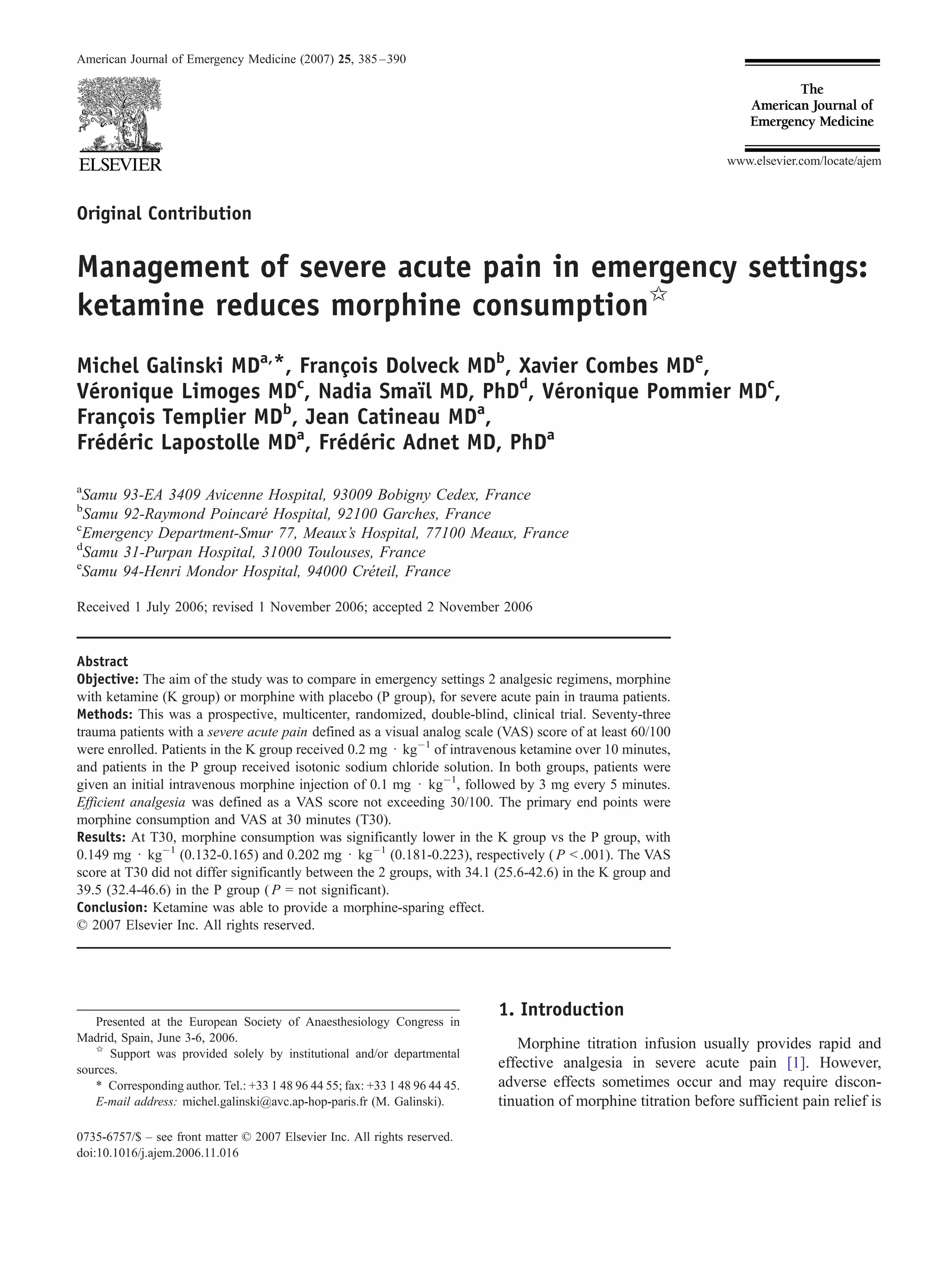 Management Of Severe Acute Pain In Emergency Settings Ketamine Reduces ...