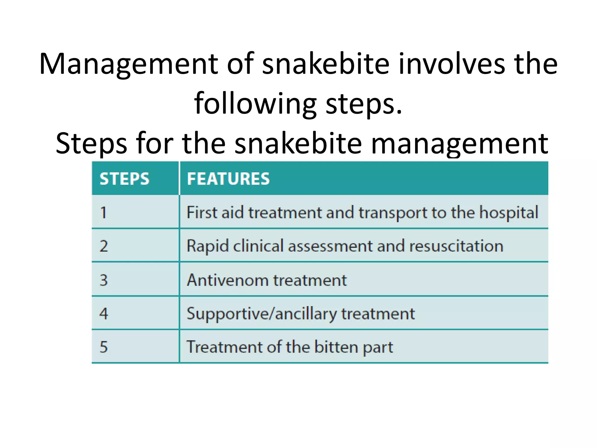 Management of snakebite envenoming(first aid treatment and transport | PPTX