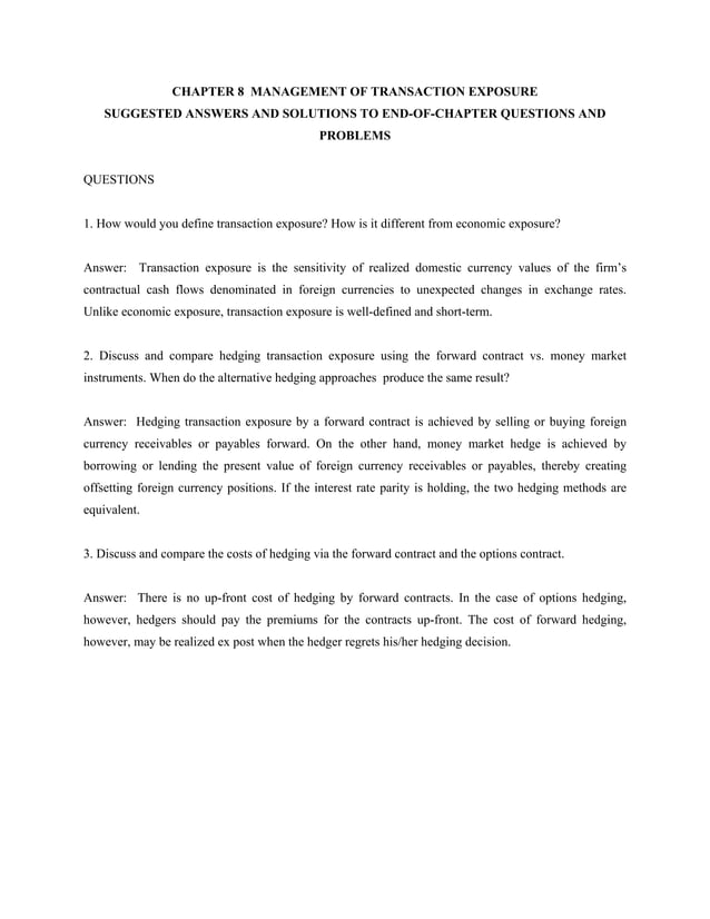Management of transaction exposure q and a | PDF