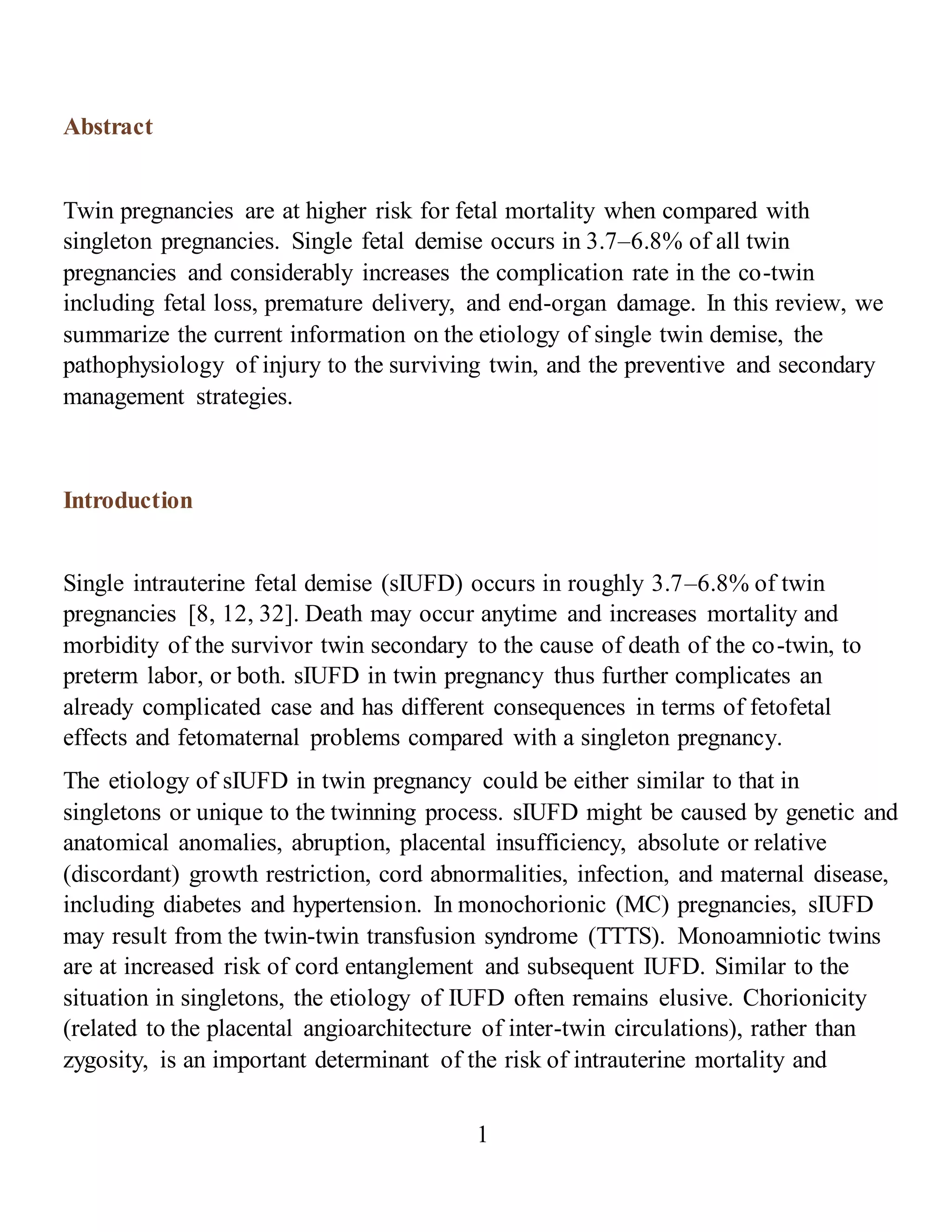 Management of twin pregnancy with single fetal demise; Obstetrics ...
