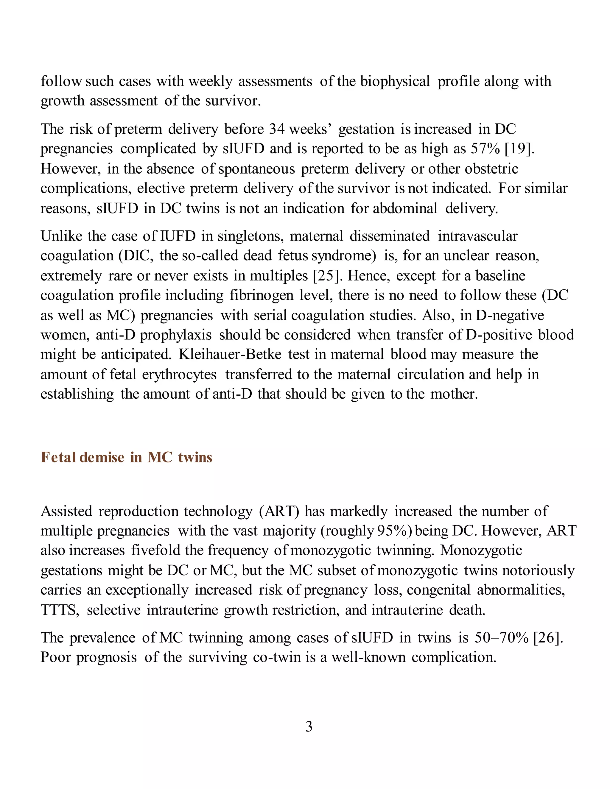 Management of twin pregnancy with single fetal demise; Obstetrics ...