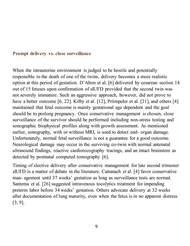 Management of twin pregnancy with single fetal demise; Obstetrics ...