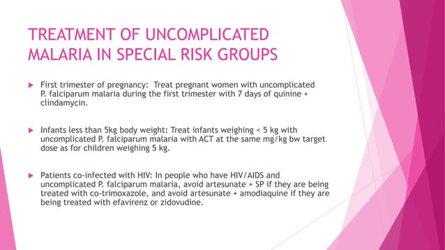 MANAGEMENT OF UNCOMPLICATED MALARIA.pptx | Infectious Diseases | Diseases and Conditions