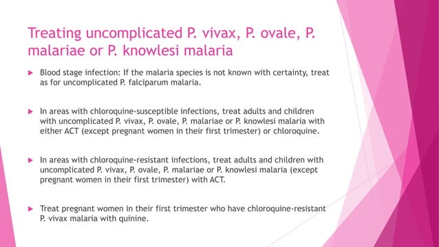 MANAGEMENT OF UNCOMPLICATED MALARIA.pptx | Infectious Diseases | Diseases and Conditions