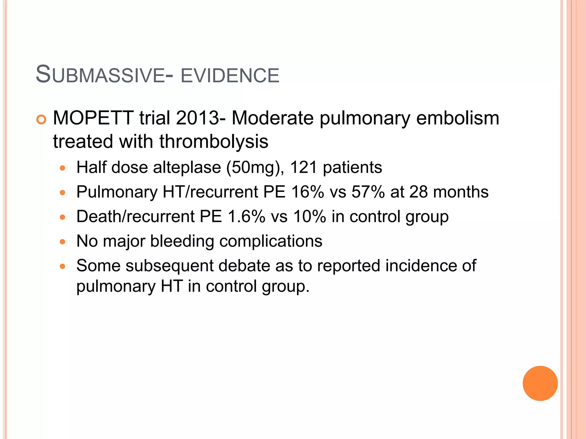 Management options in massive and submassive pulmonary embolus | PPTX