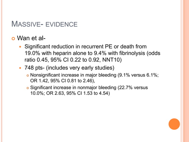 Management options in massive and submassive pulmonary embolus | PPTX