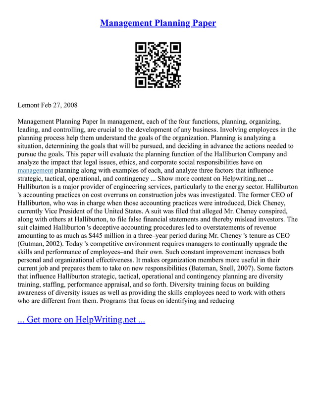 Management Planning Paper | PDF