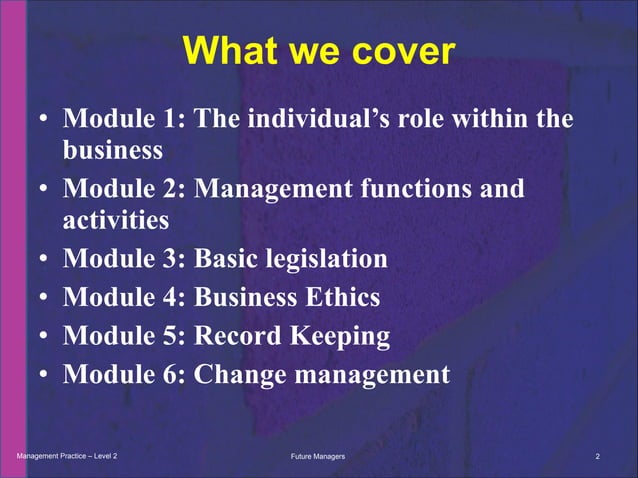 NCV 2 Management Practice Hands-On Support Slide Show - Module 1 | PPT