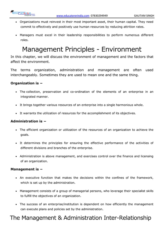 Management principles | PDF | Executive Leadership & Management | Business