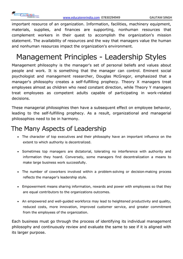 Management principles | PDF | Executive Leadership & Management | Business