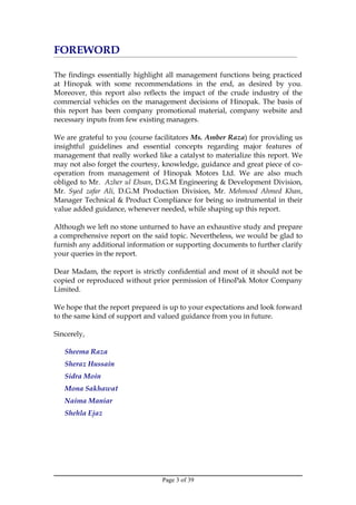 Management report on HPML | DOC | Automotive Industry | Industries