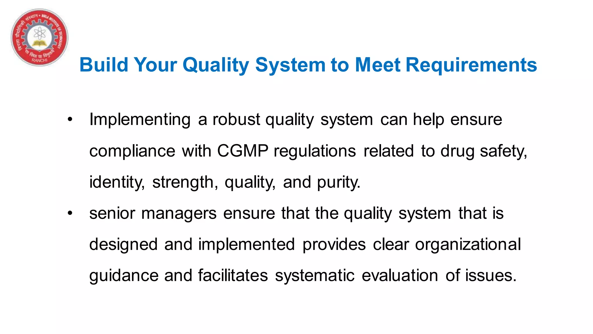 Quality System In Pharmaceutical Manufacturing Environment | PDF
