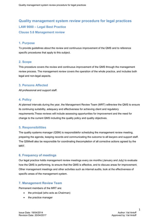 Management review procedure for legal practices | PDF