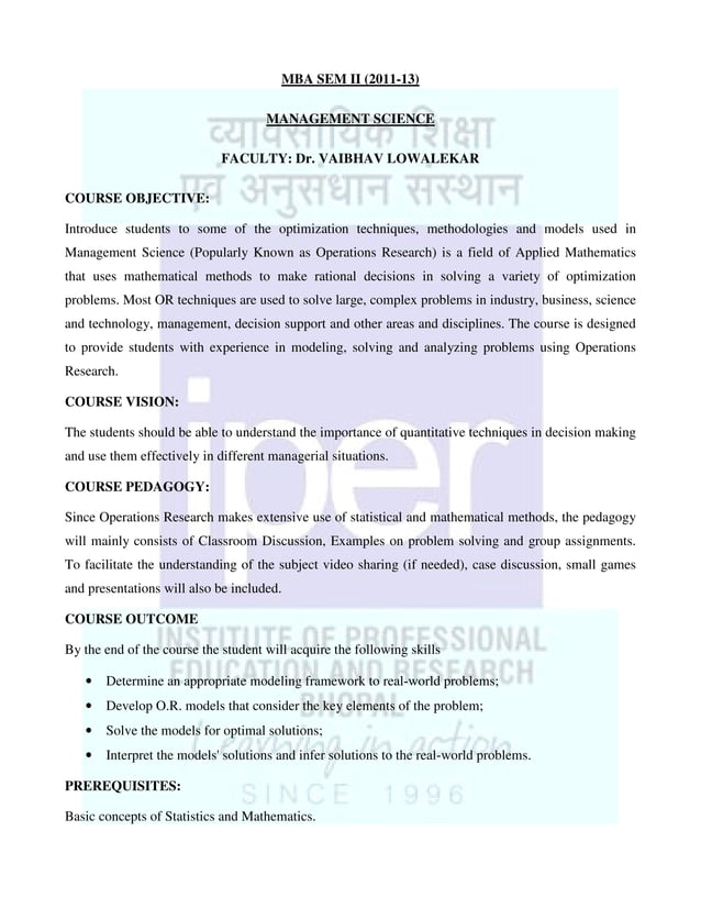 Management science | PDF | Business Administration | Business