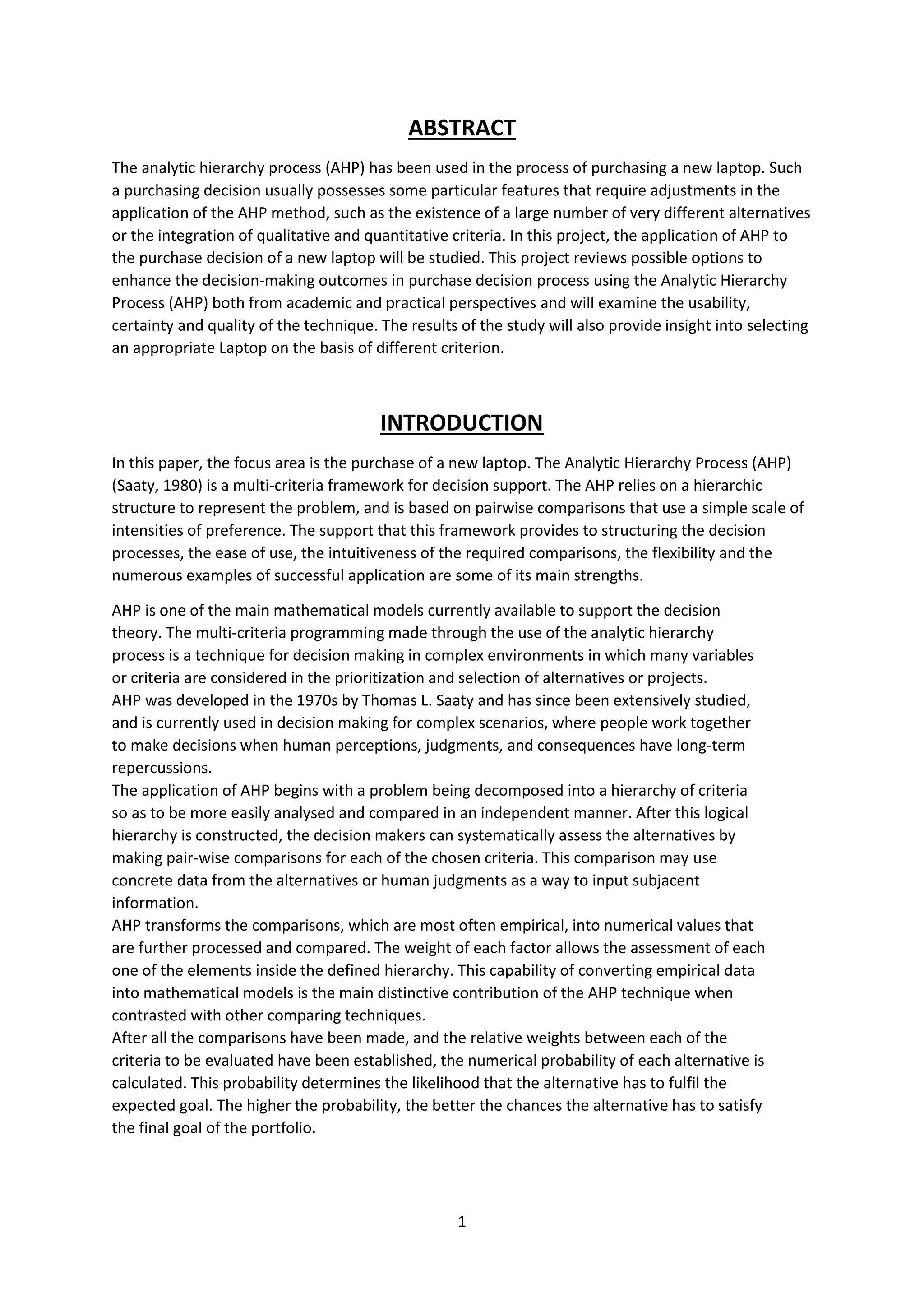 Analytical Hierarchy Process Ahp Pdf