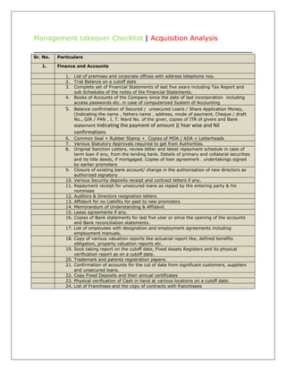 Management takeover checklist taufir | PDF