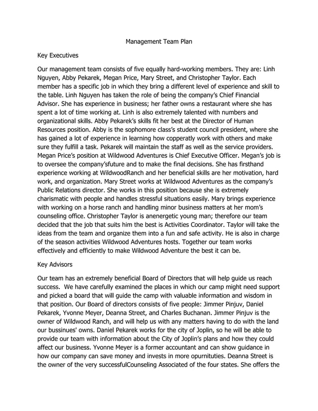 Management team plan business plan | PDF