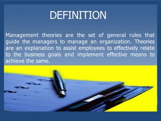 MANAGEMENT THEORIES PRESENTATION MANAGEMENT | PPT