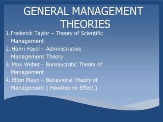 MANAGEMENT THEORIES PRESENTATION MANAGEMENT | PPT