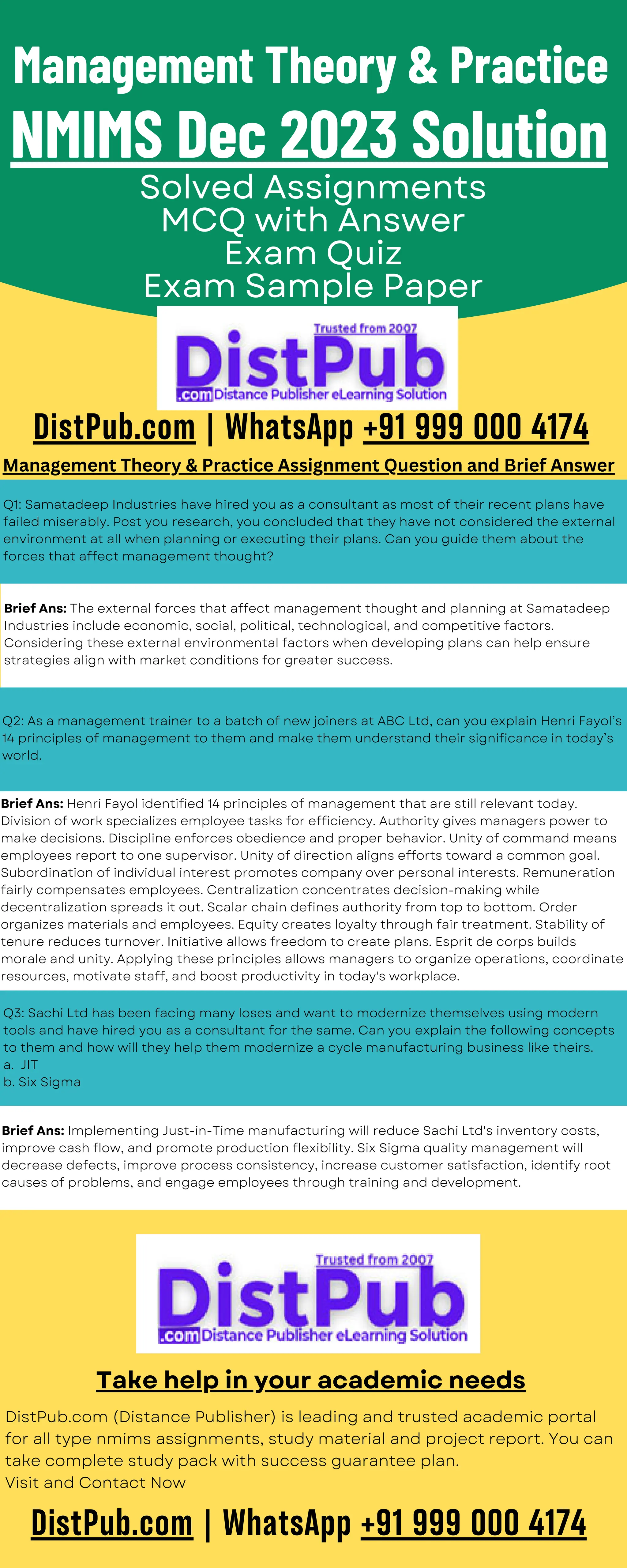 Management Theory and Practice NMIMS Solved Assignments Infographics Dec 2023 brief solution | PDF