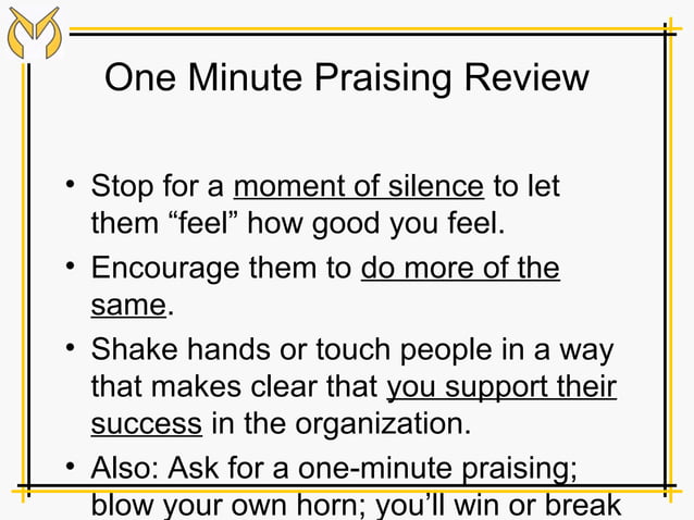 Management training the one minute manager | PPT