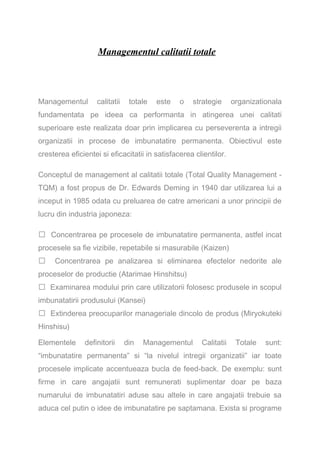 Managementul calitatii totale | DOC