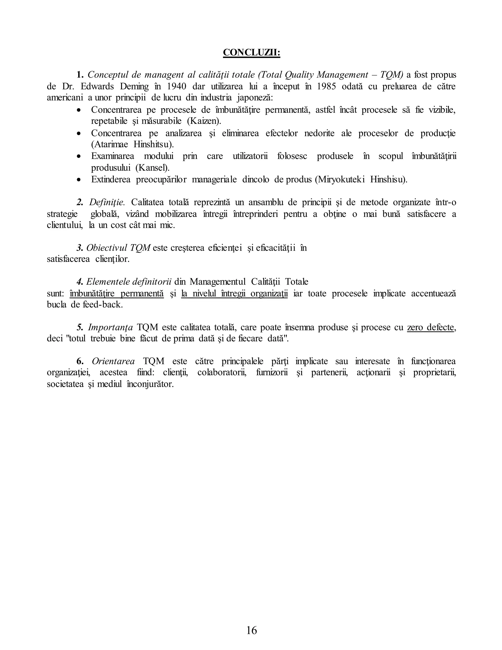 Managementul calitatii totale | DOC