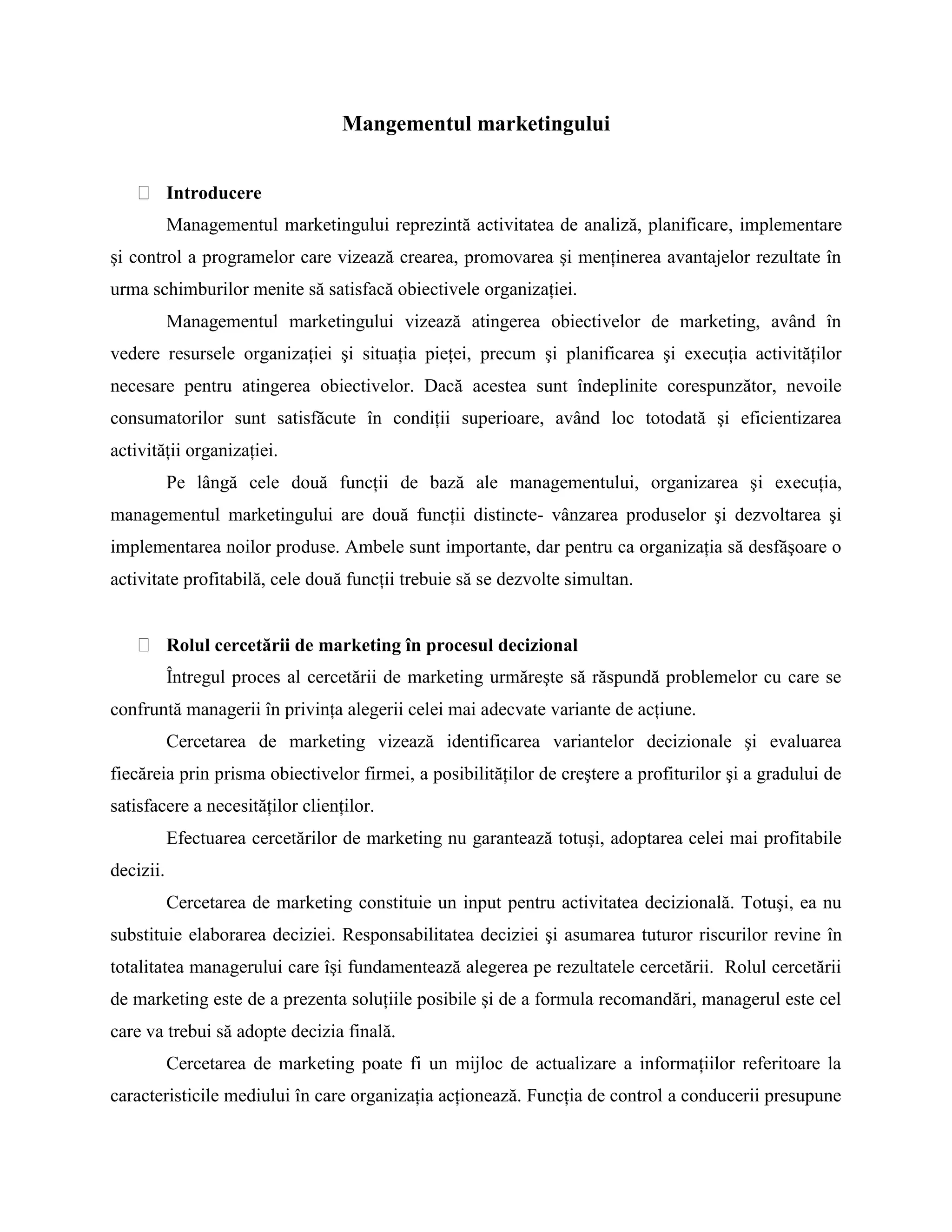 Managementul marketingului | DOC