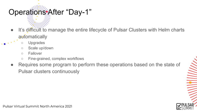 Manage Pulsar Cluster Lifecycles With Kubernetes Operators Pulsar Summit Na 2021 Ppt