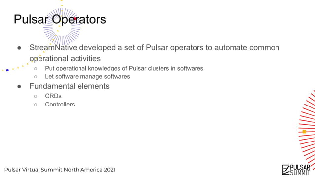 Manage Pulsar Cluster Lifecycles With Kubernetes Operators Pulsar Summit Na 2021 Ppt
